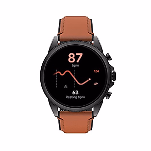 Fossil Unisex Gen 6 44mm Stainless Steel and Leather Touchscreen Smart Watch, Fitness Tracker, Color: Black, Brown (Model: FTW4062V)