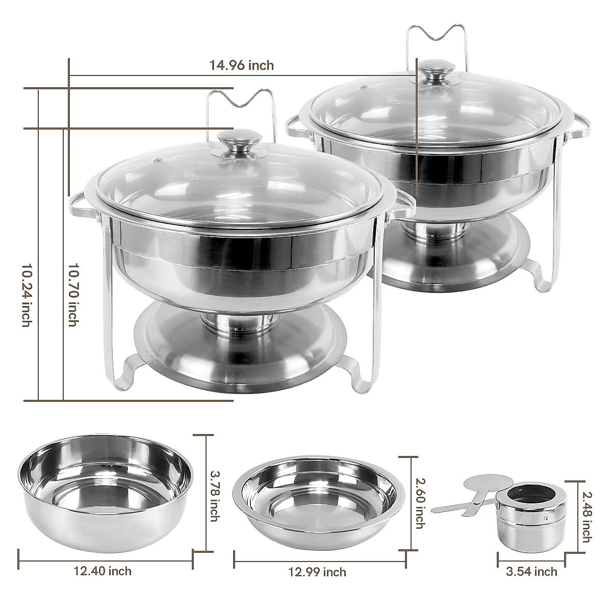 BriSunshine 2 Packs 4QT Stainless Steel Chafing Dish Buffet Set and 4 Packs 3 QT Chafing Dish Buffet Set Combo