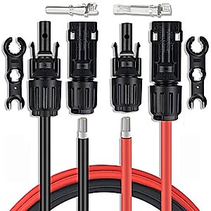 Solar Extension Cable Aimyzii 1 Pair(10Ft Red + 10 Ft Black) 10AWG(6mm²) Solar Panel Cable MC4 Extension Cable with Pair of Connectors and Adaptor Kit Tools