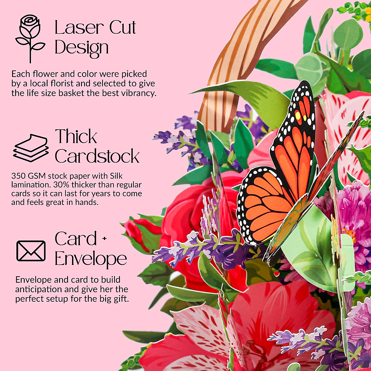 3D Pop Up Flower Bouquet Card - Unique life size Floral Greeting Card for Birthday, Mother’s Day, Valentines Day, Appreciation card, Get Well soon - for Mom, Madre, Sister, Grandma, Best Friend