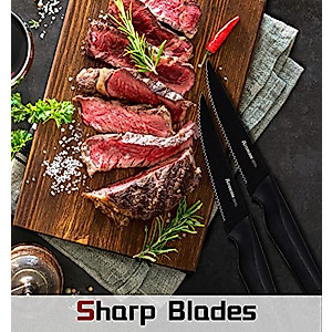 Astercook Steak Knives, Steak Knives Set of 8, Dishwasher Safe High Carbon Stainless Steel Serrated Steak Knife, Black