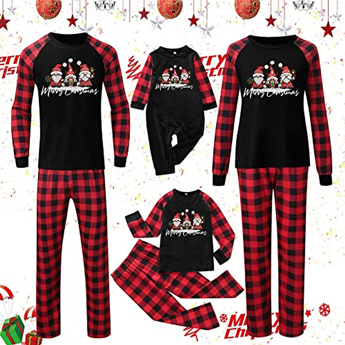 Christmas Pajamas for Family 2023 Couples Matching Pajamas Print Long Sleeve Pjs Set Loungewear Sleepwear Jammies Women