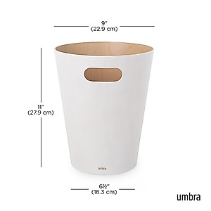 Umbra Woodrow, 2 Gallon Modern Wooden Trash Can Wastebasket or Recycling Bin for Home or Office, White