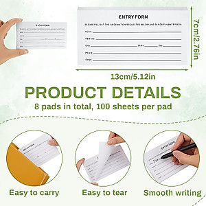 Yeaqee 800 Pcs Raffle Ticket Sheets 5.12'' x 2.76'' Raffle Tickets for Contests Blank Entry Forms Collect Name Address Phone Number Email for Lotteries Prize Game Ballots School Events(White)