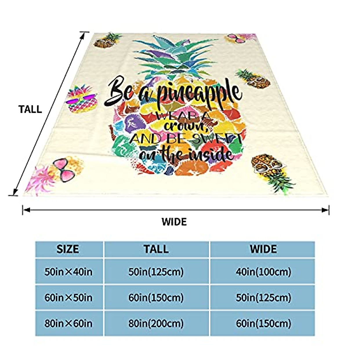BBKD Pineapple Throw Blanket, Fruits Pineapple Lightweight Super Soft Cozy Flannel Fleece Blanket, for Sofa Couch Bed 60"x50"