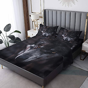 Wolf Sheets Twin Size, Wolves Animal Bed Sheets, Patterned Bedding Sheets & Pillowcases 3 Piece Set - Soft Microfiber Deep Pocket Fitted Sheet & Flat Sheet & Pillow Case K6-&-254