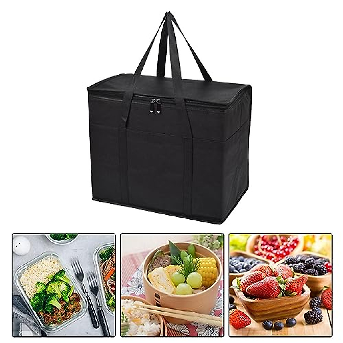 Insulated Take Away Bags Insulated Food Delivery Bag Large Capacity Thermal Food Carrier for Picnic Restaurant Fresh Seafood Cold or Warm Food, Black