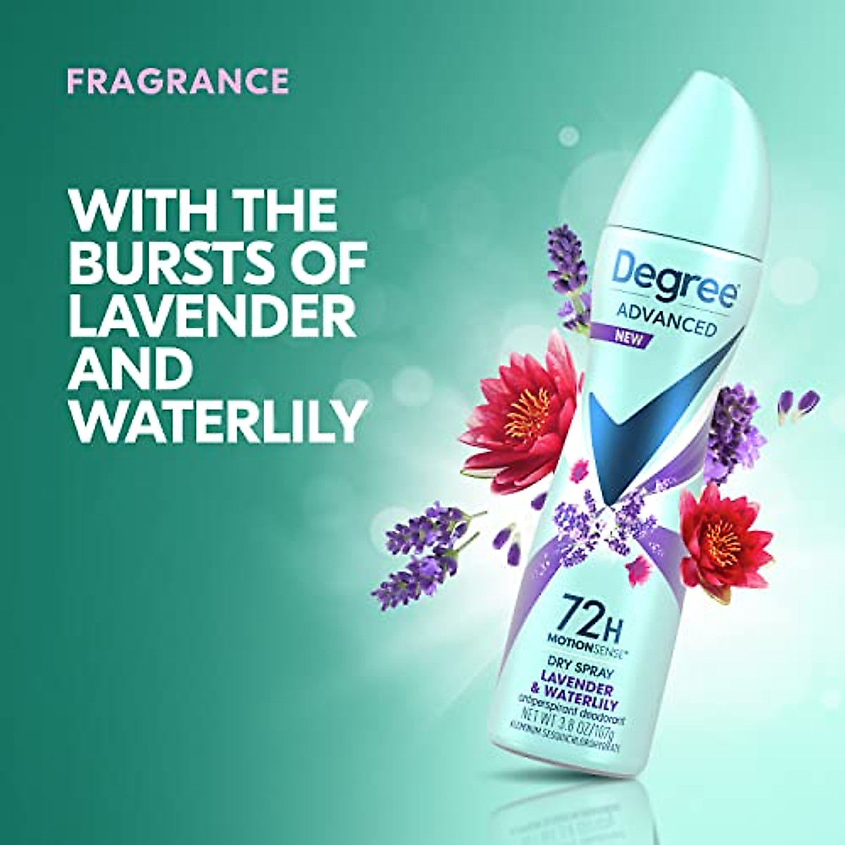 Degree Antiperspirant Deodorant Dry Spray 72-Hour Sweat and Odor Protection Lavender and Waterlily Deodorant Spray For Women With MotionSense Technology 3.8 oz 3 Count