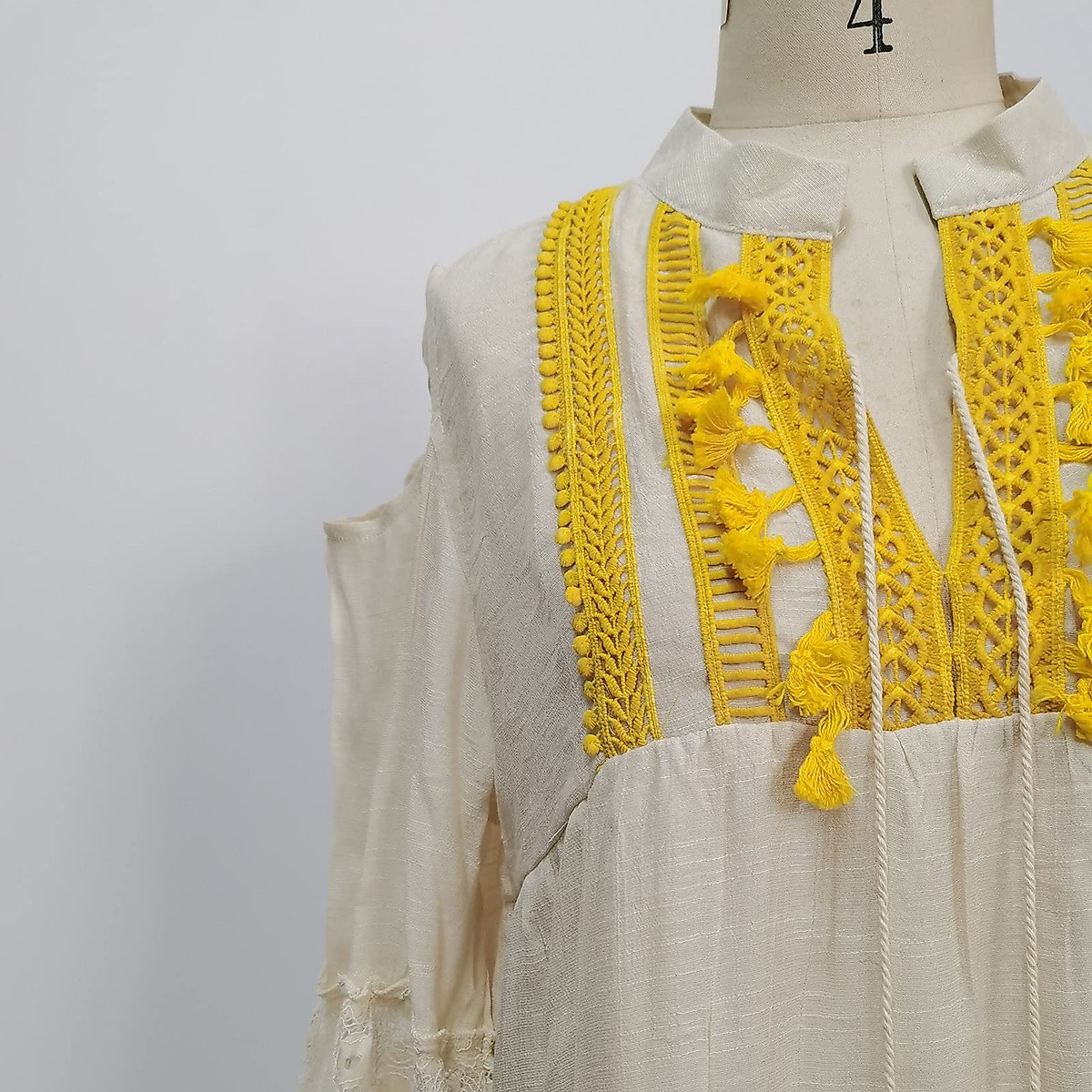 Birthday Dresses for Women Sexy Plus Size Ladies Lace Tassel Hollow Stitching Sunscreen Blouse Casual Dress Gold