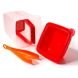 BloxBerry Pickle Jar with Strainer Insert - Plastic Leak Proof Food Saver Container - For Fresh Fruit or Pickled Vegetables - Complete with Tongs