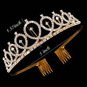 ZOCONE 2 Pack Crystal Rhinestone Bridal Tiara & Birthday Queen Sash, Wedding Crown for Women Flower Girls Birthday Headband Quinceanera Crowns with Comb (Gold)