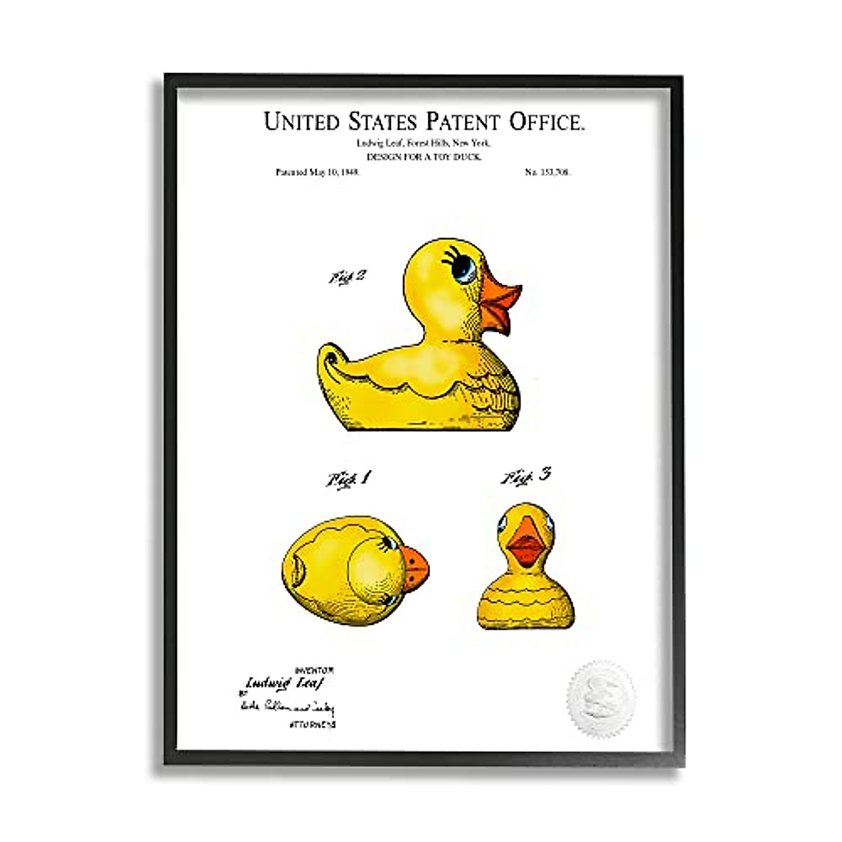 Stupell Industries Toy Rubber Duck Yellow Patent Design Diagram, Design by Karl Hronek