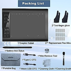 TeinenRon Graphics Drawing Tablet,10 x 6 Inch Drawing Tablet with 8192 Levels Pen and Bag,12 Hot Keys,Compatible with PC/Mac/Android for Painting,Design & Online Teaching