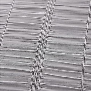 KAKIJUMN Grey Comforter Set King Size, 7 Piece Bed in a Bag Seersucker Comforter and Sheet Set, All Season Soft Microfiber Complete Bedding Set(Grey,King)