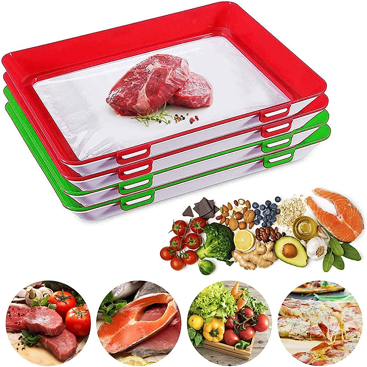 BxyxOw1 Food Plastic Preservation Trays 6 Pack Plastic Food Storage Containers with Plastic Lid Fruit and Vegetable Storage Food Preservation Trays- Stackable Reusable