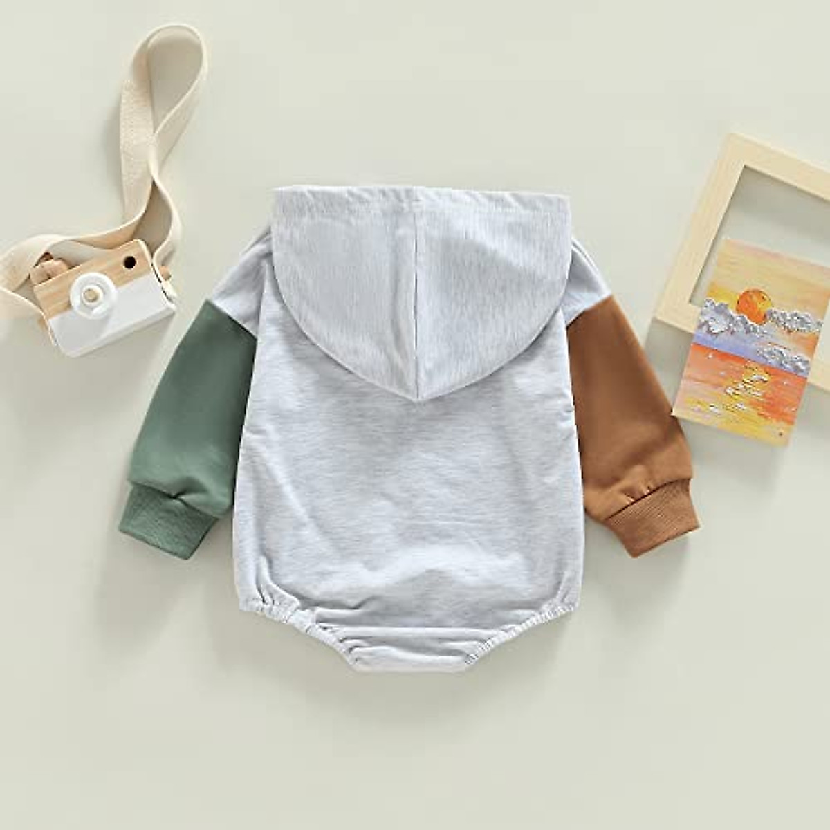 Newborn Infant Unisex Baby Boy Girl Clothes Hooded Oversized Sweatshirt Romper Long Sleeve Hoodie Tops Fall Winter Outfit ( Color Block Light Grey, 3-6 Months )
