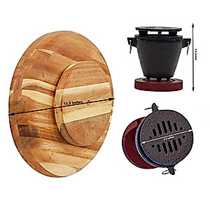 PuPu Platter Mini Hibachi Grill Platter Set - 5 Compartment Bowl Tray 12.6" Diameter With Rotating Lazy Susan - Quality Cast Iron Grill, 3.5" x 3.5" X 4.8", Indoor Mini Smores Maker