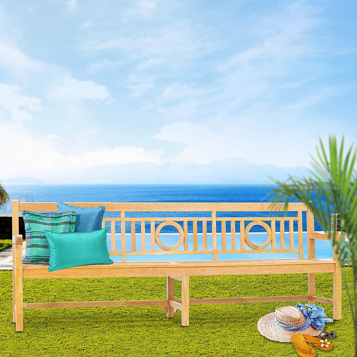 Teak Wood O Outdoor Patio Bench Extra Large, 8 Foot, Made from Solid A-Grade Teak Wood