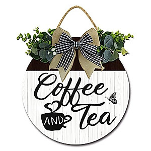 Sokomurg Coffee and Tea Coffee Bar decor sign Rustic Farmhouse Wooden Round Retro Coffee Bar Decor Coffee Lover Coffee Station Decor Home Office Kitchen Wall Decor