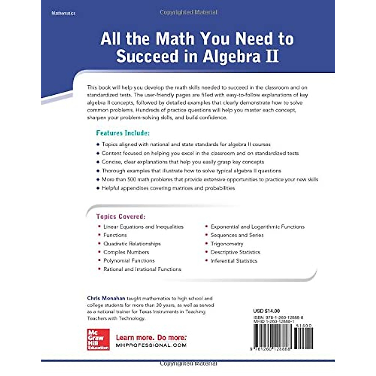 McGraw-Hill Education Algebra II Review and Workbook
