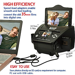 Digital Film & Photo Scanner, High Resolution 16MP Film Scanner with 2.4" LCD Screen, 4 in 1 Scanner Converts 35mm/135 Slides & Negatives Film, Photo, Name Card for Saving to Digital Files, Black