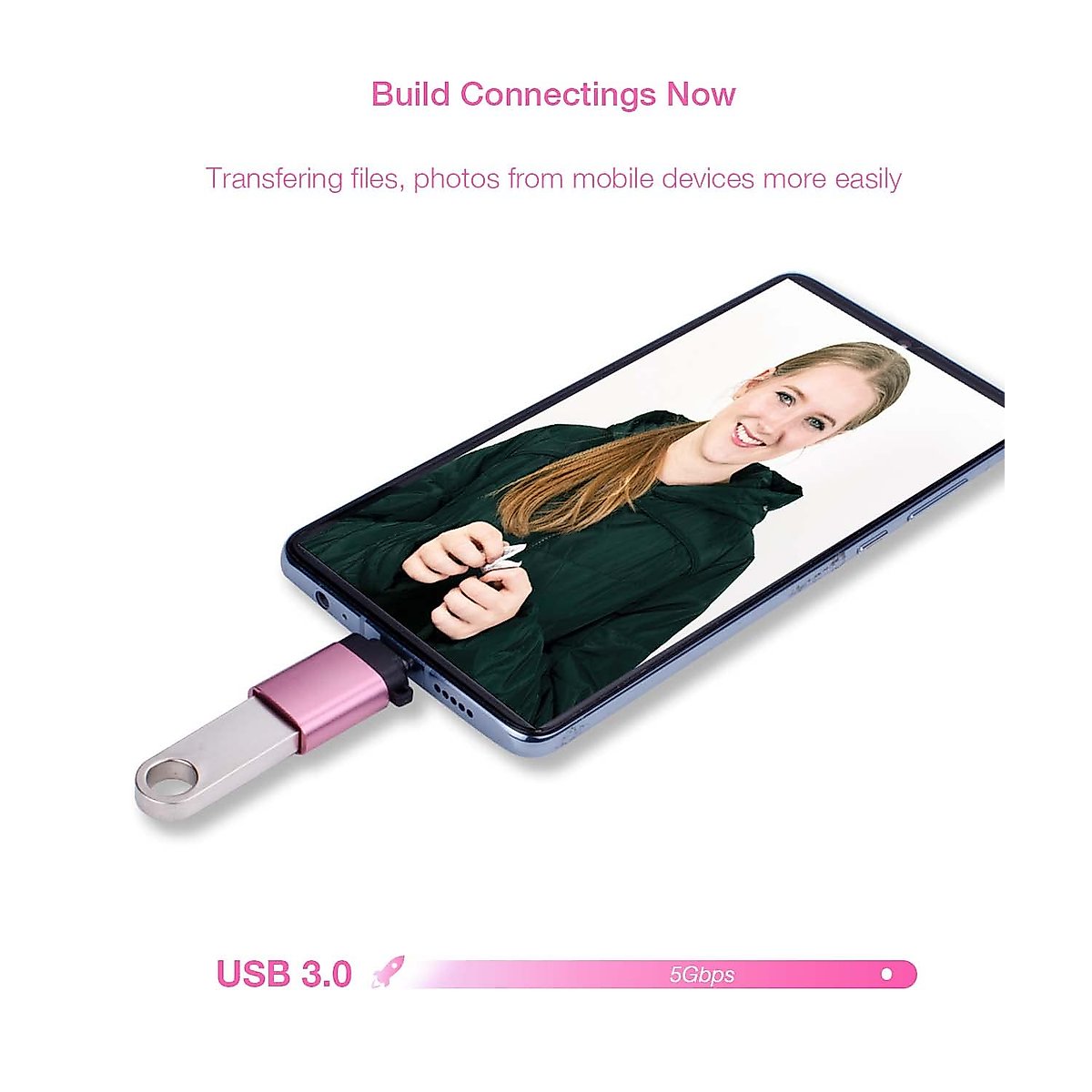 USB C to USB Adapter(5 Pack), USB C to USB 3.0 Adapter, USB Type-C to USB,Thunderbolt 3 to USB Female Adapter OTG for MacBook Pro/Air 2020/2019/2018/2017,iPad Pro 2020,More Type-C Devices(Pink)