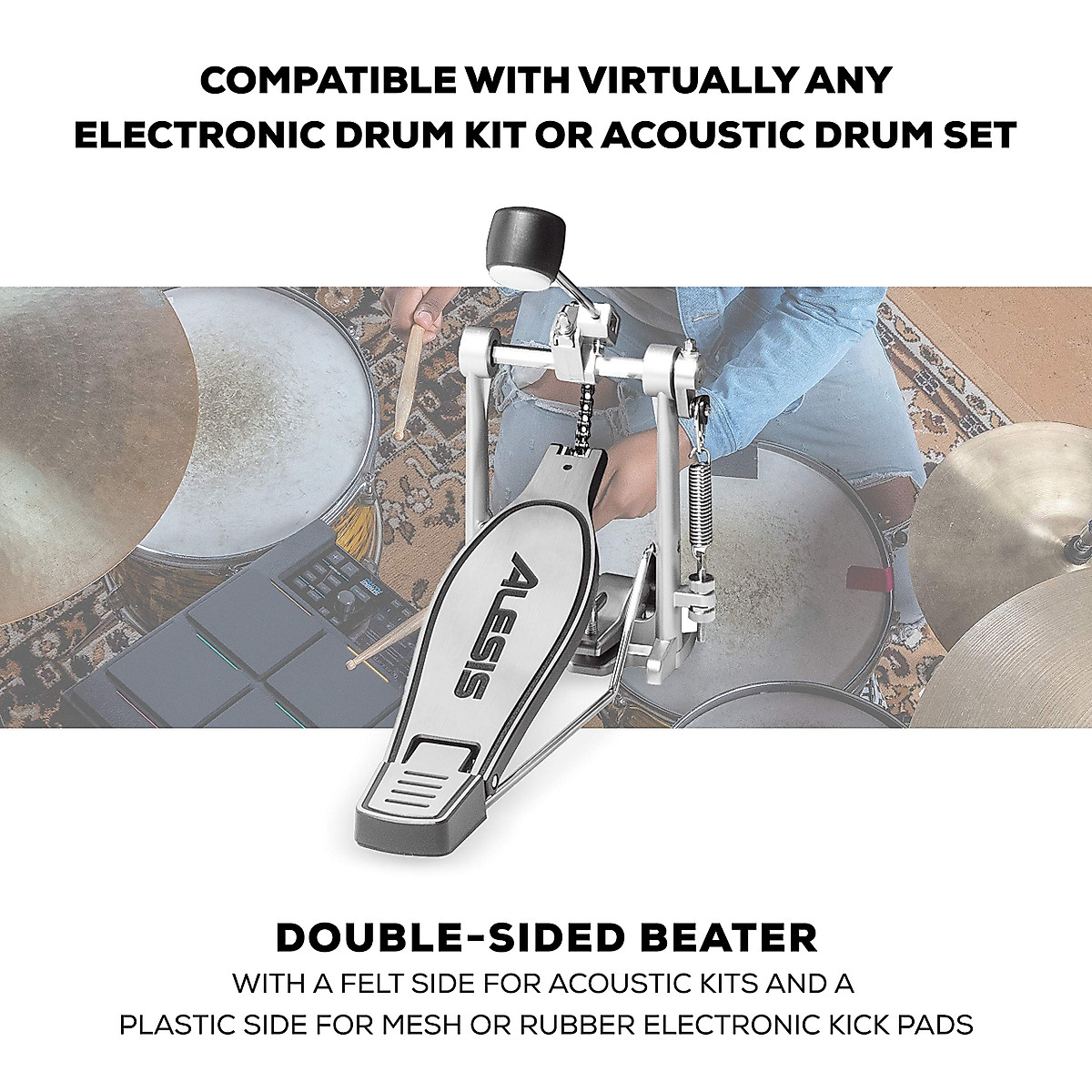 Alesis Drums KP1 – Chain Drive Kick Drum Pedal for Virtually any Alesis Electric Drum Set or Acoustic Drum Kit