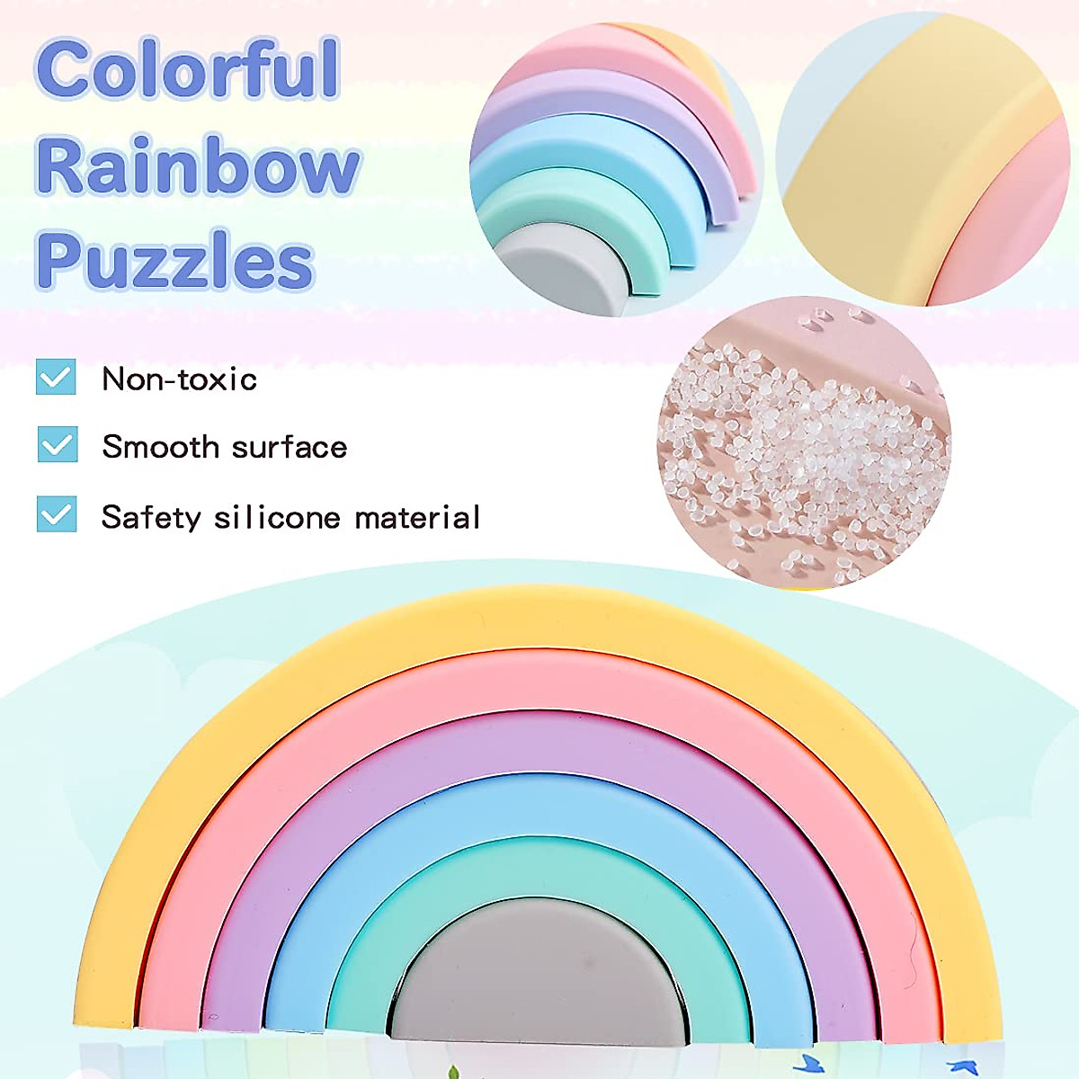 let's make Silicone Stacking Toy 8 Pcs Rainbow Stacker Building Block Set Semicircular Arch Stacking Game Early Education Toy for Babies 3 Years