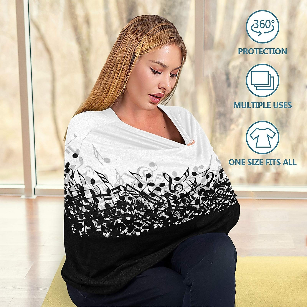 Stretchy Baby Car Seat Covers for Boys Girls Music Notes Infant Car Canopy Nursing Cover Breastfeeding Scarf