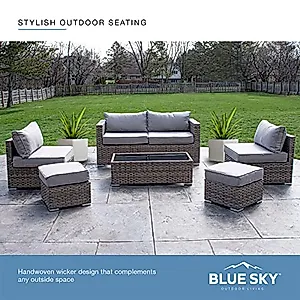 Blue Sky Outdoor Living Blue Sky Sheffield 6-Piece Aluminum Conversation Set, All-Weather Resin Wicker Outdoor Furniture, Brown/Grey for Patio, Lawn, Garden, or Poolside