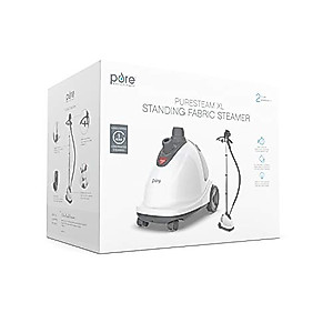 Pure Enrichment® PureSteam™ XL Standing Steamer with Garment Hanger - Heats in 45 Seconds with 0.5-Gallon Water Tank for 1 Hour Continuous Steaming - Includes Fabric Brush and Easy-roll Wheels