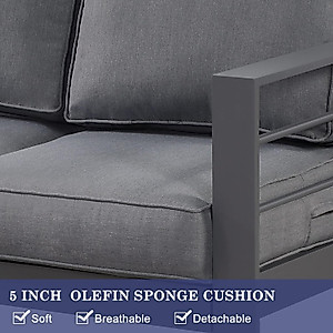 Wisteria Lane Aluminum Outdoor Patio Furniture Set, Modern Patio Conversation Sets, Outdoor Sectional Metal Sofa with 5 Inch Cushion and Coffee Table for Balcony, Garden, Dark Grey