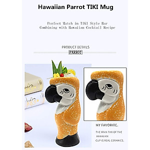 KIURENGT Tiki Mugs - Parrot Tiki Mug, 20oz / 600ml, Cocktail Mug for Mai Tai, Punch, Pina Colada, and Tropical bar Drinks