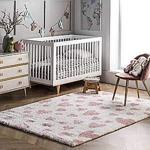 nuLOOM Olivia Heart Nursery Shag Accent Rug, 2' x 3', Pink