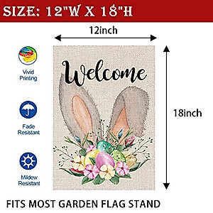 Spring Easter Ears Garden Flag for Outside 12x18 Double Sided Small Welcome Easter Eggs Garden Yard Flags Farmhouse Home Easter Garden Yard Outdoor Decor