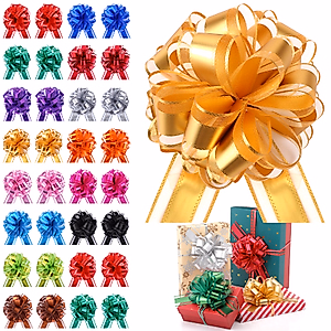 Poen 36 Pcs Christmas Pull Bows for Gift Wrapping 6 Inch Large Ribbon Gifts Bows for DIY Crafts Christmas Wedding Baskets Valentines Easter Holiday Birthday Party Decoration(Classic,Multicolor)