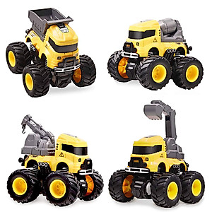 XHAIZ 4PCS Pull Back Construction Truck Cars, Excavator Toys, Mixer, Crane, Dump Trucks for Boys, Friction Powered Push and Go Toy Cars Trucks for Toddlers, Kids,3+ Year Old Boys Girls