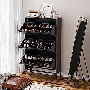 WIILAYOK Shoe Cabinet - Freestanding or Wall Mounted Shoe Storage Organizer with 3 Flip Drawers and Adjustable Shelves - Ideal for Entryway, Hallway, Living Room
