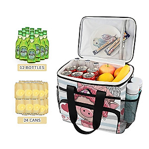 Pink Pig Piglet Piggy Dress Up Large Lunch Cooler Bag, Shoulder Lunchbox, Insulated Lunch Box with Adjustable Padded Shoulder Strap for Outdoor Picnic Travel Beach