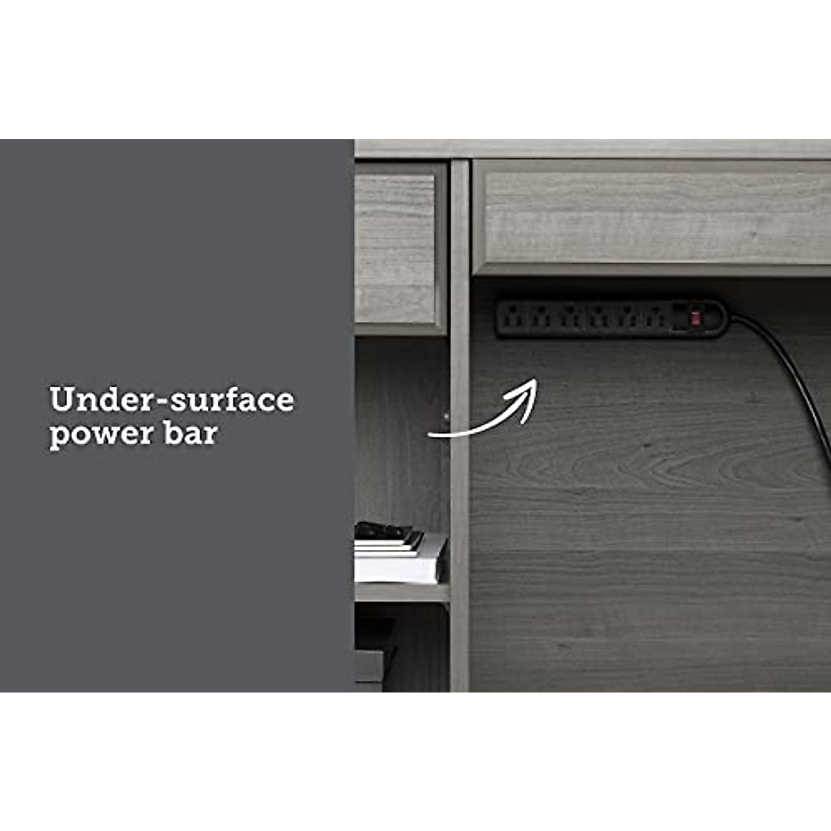 South Shore Versa Computer Office Desk with Power Bar, Gray Maple