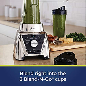 Oster BLSTTS-CB2-000 Pro Blender with Texture Select Settings, 2 Blend-N-Go Cups and Tritan Jar, 64 Ounces, Brushed Nickel