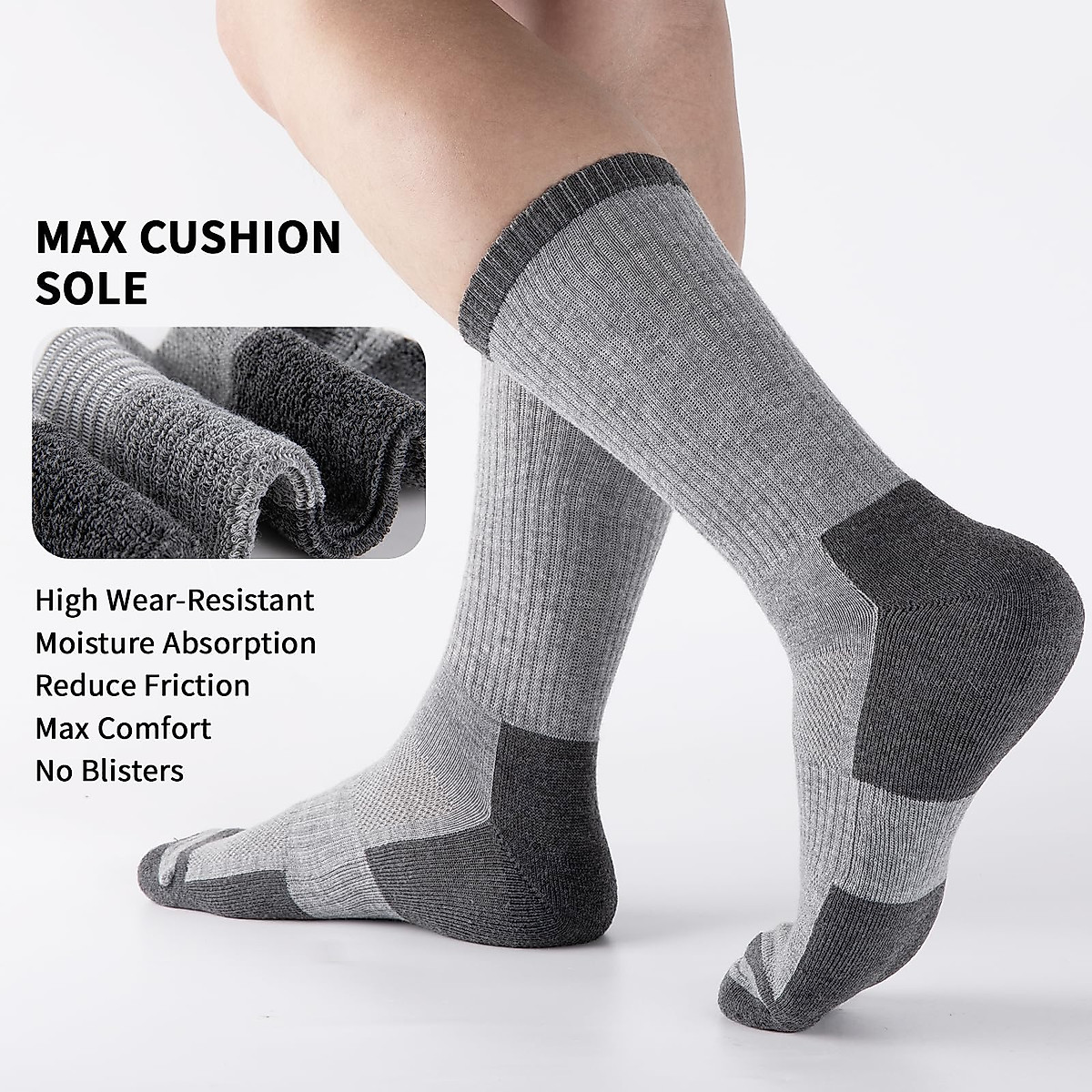 COOPLUS Mens Crew Socks Athletic Moisture Wicking Cushion Durable Work Mid Calf Socks for Running Sports (6 Pairs)
