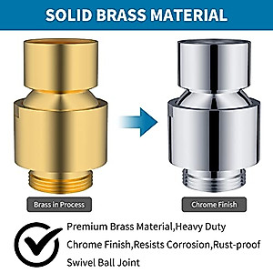 Hibbent All Metal Shower Head Swivel Ball Joint Adapter, Solid Brass Adjustable Shower Arm Connector, Shower Arm Extension, Showerhead Connector, Universal Showering Component, Polished Chrome