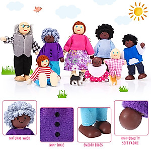 Skylety 20 Pcs Wooden Dollhouse Family Set of 16 Mini People Figures and 4 Pets, Wooden Dollhouse Dolls Family Cosplay Figures Accessories for Pretend Toy(Cute Style)