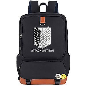 Roffatide Anime Attack on Titan Wings of Freedom Laptop Backpack Printed Schoolbag Bookbag Cosplay Rucksack Daypack Black