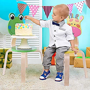 iPlay, iLearn 2 PCS Wooden Kids Chair Sets, Natural Hardwood Giraffe & Frog Animal Children Chairs, Furniture Set for Toddlers Kids Boys Girls, Stackable for Playroom, Nursery, Preschool, Kindergarten