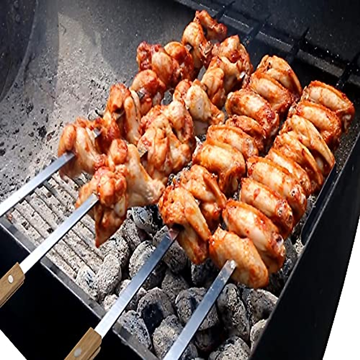 Vokop 12 Pack Kebab Skewers 23.5 Inch Long Flat Stainless Steel Grilling BBQ Skewer Reusable Barbecue Skewers with Wood Handle,Ideal for Koubideh Persian Brazilian Chicken Shrimp Turkish Shish Kabob