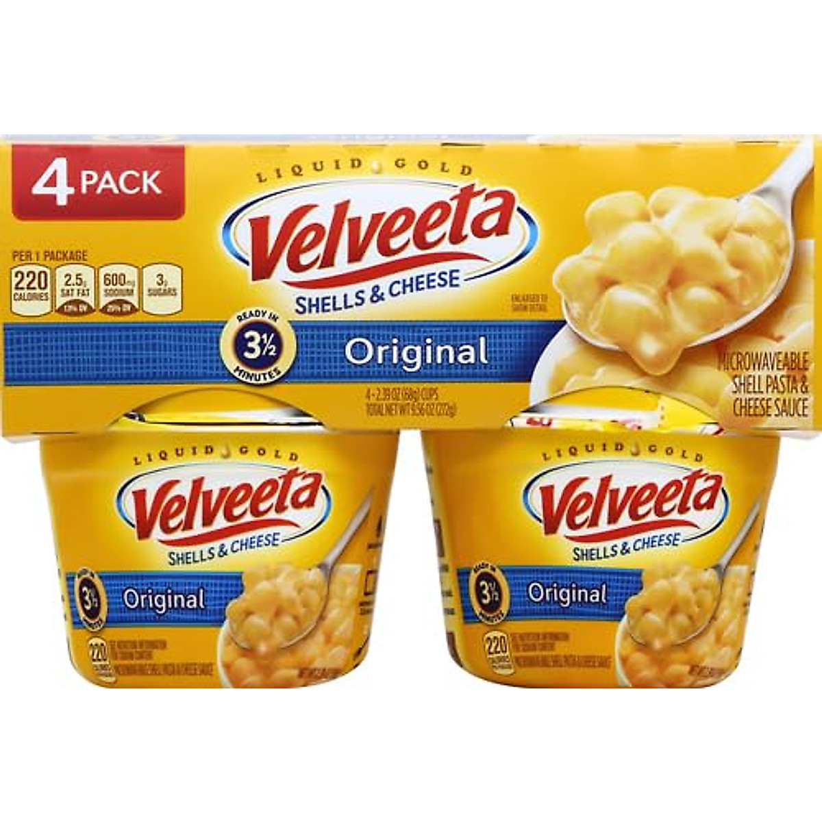 Velveeta Shells & Cheese Original Microwavable Macaroni and Cheese Cups (4 ct Pack, 2.39 oz Cups)