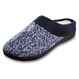 isotoner Women's Memory Foam Heather Knit Jessie Hoodback ECO Comfort Slip-On Slipper, Navy Blue, 8.5-9