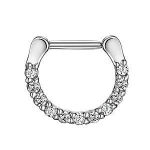 FANSING Surgical Steel Cubic Zirconia Set Septum Clicker Silver Septum Piercing Rings 16g Septum Jewelry Septum Ring Hoop